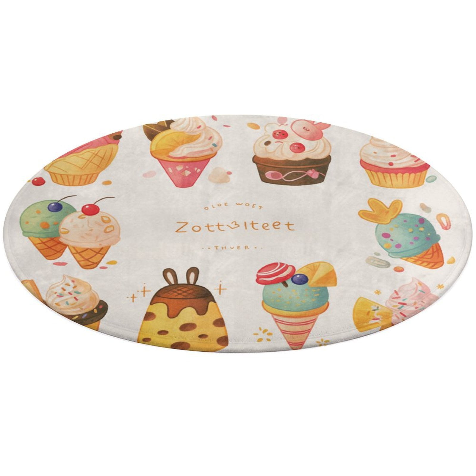 Cartoon Cake Soft Bedroom Round Area Rug, Washable Cute Nursery Circle ...