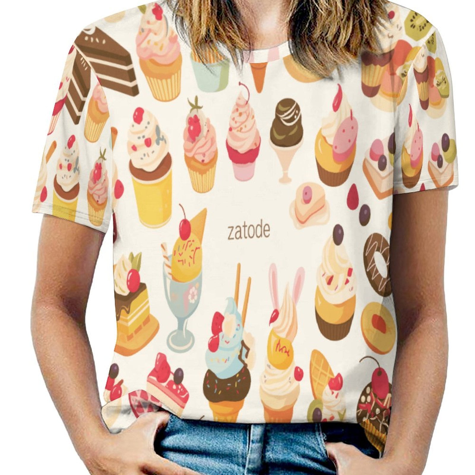 Cartoon Cake T Shirts Basic T-Shirt Short Sleeve Ladies Tee Shirt ...