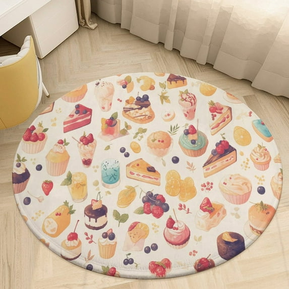 Cartoon Cake Washable Round Rug -Circle Area Rugs for Nursery Bedroom, Vintage Non Slip Non ...