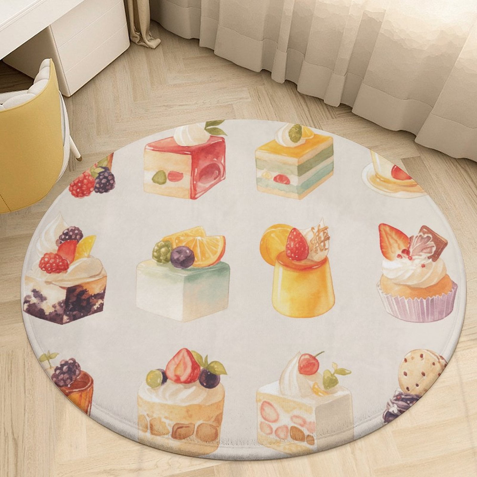 Cartoon Cake Washable Round Rug -Circle Area Rugs for Bedroom, Vintage ...
