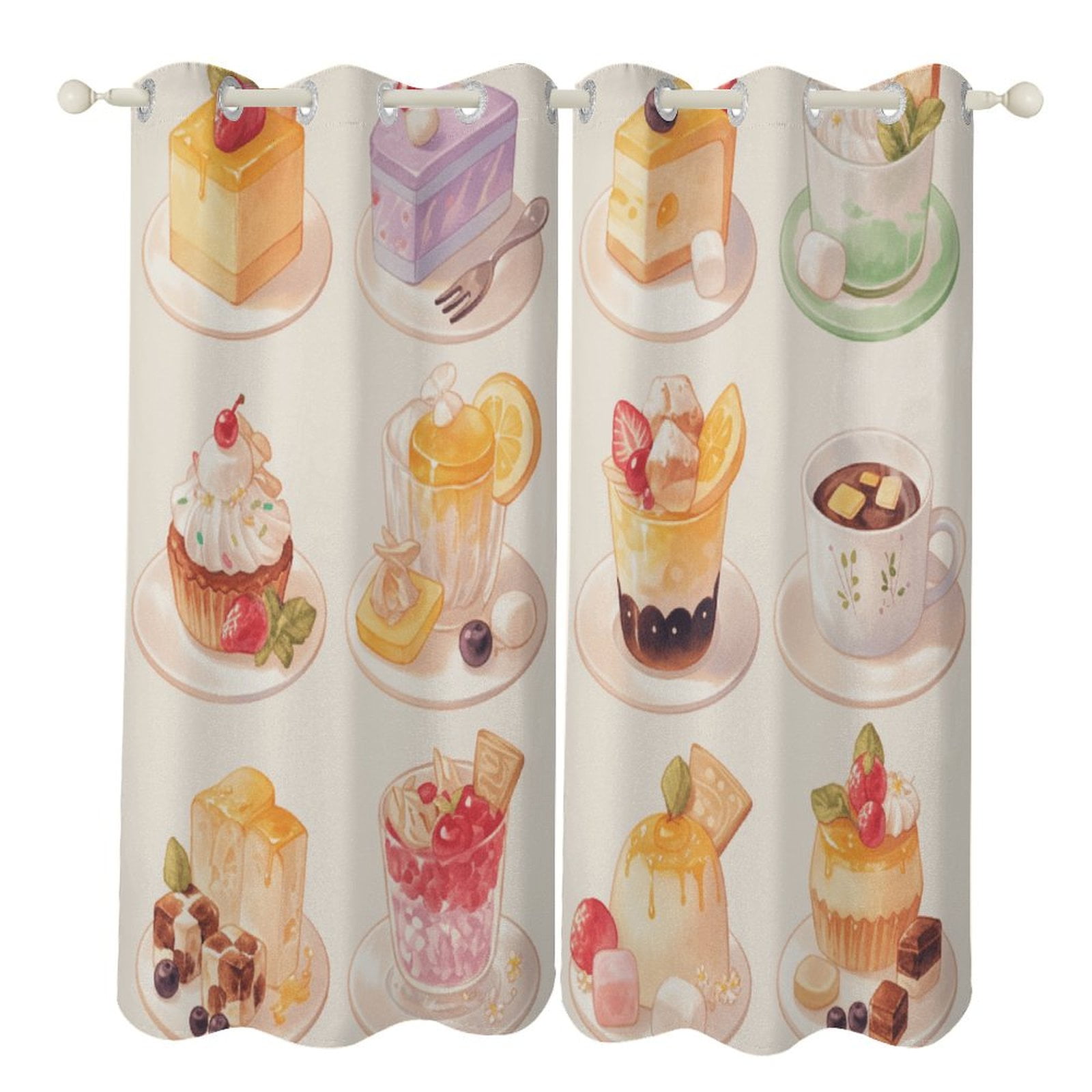 Cartoon Cake Window Curtains for Bedroom Colorful Printed Window Drapes ...