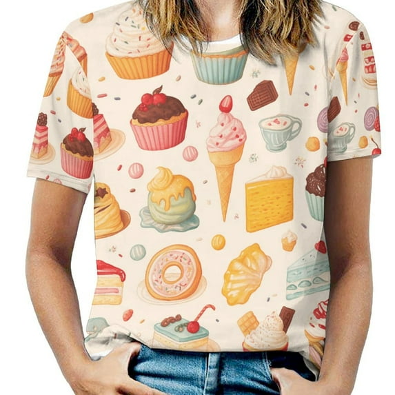 Cartoon Cake Women's T-Shirt Short Sleeve T Shirts Tops Tee Ladies Loose T - Walmart.com