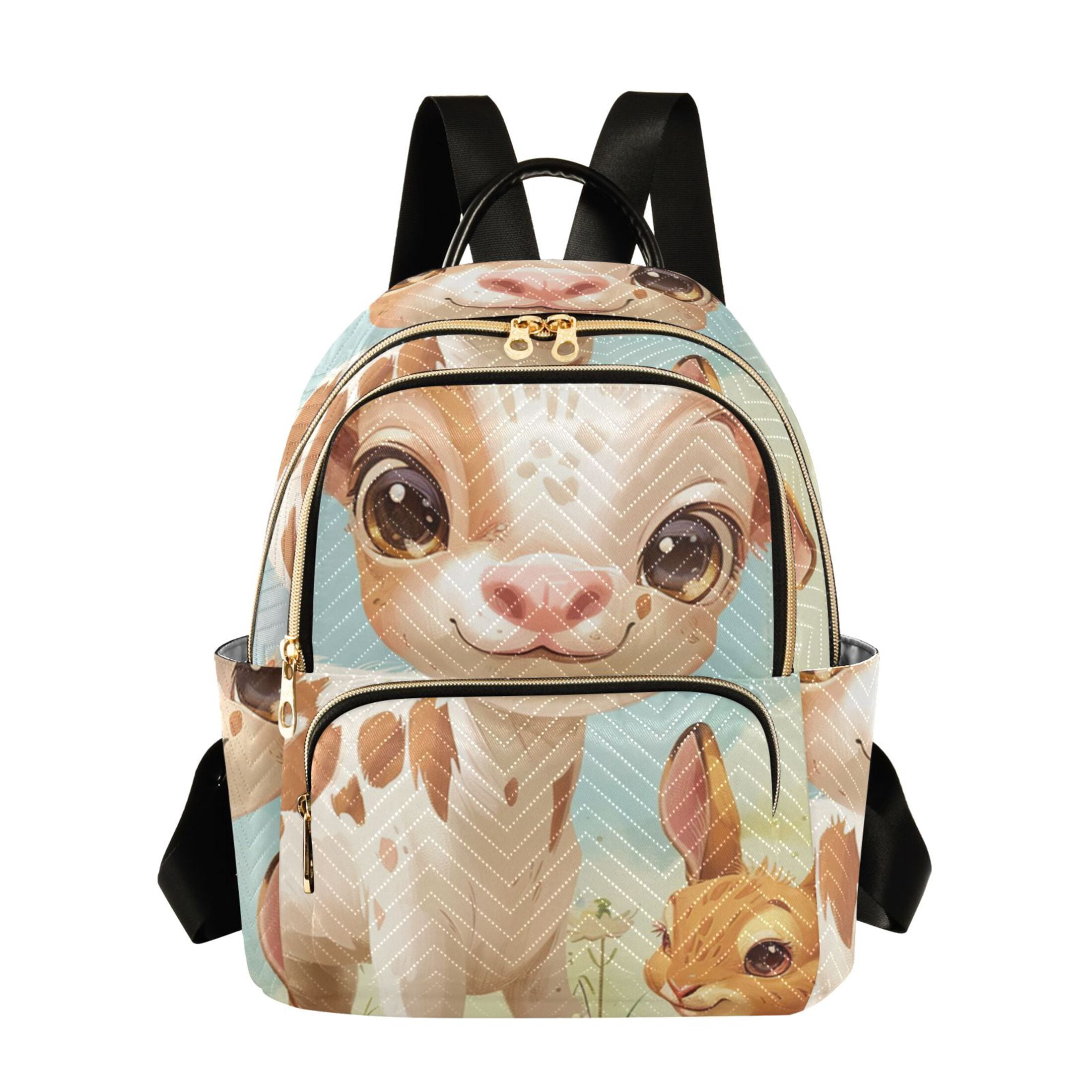 Cartoon Calf and Rabbit Quilted Backpack Fashion Daypack Commuter Bag ...