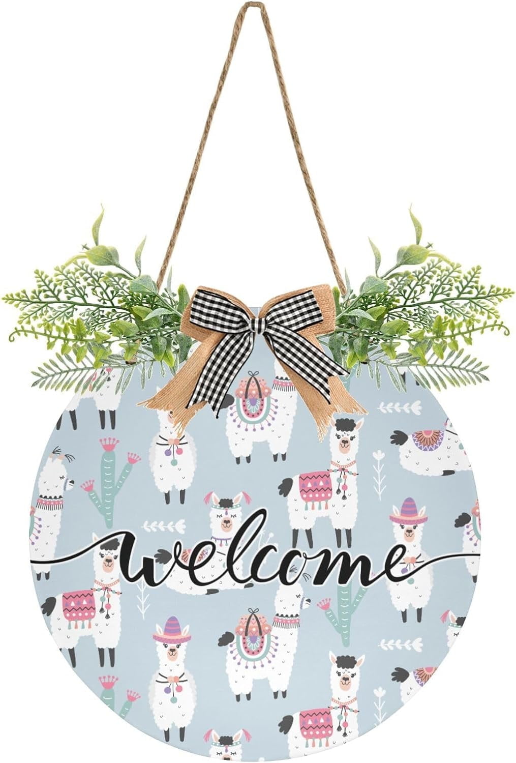 Cartoon Camel Alpaca Welcome Sign Farmhouse Front Porch Door Hanging ...