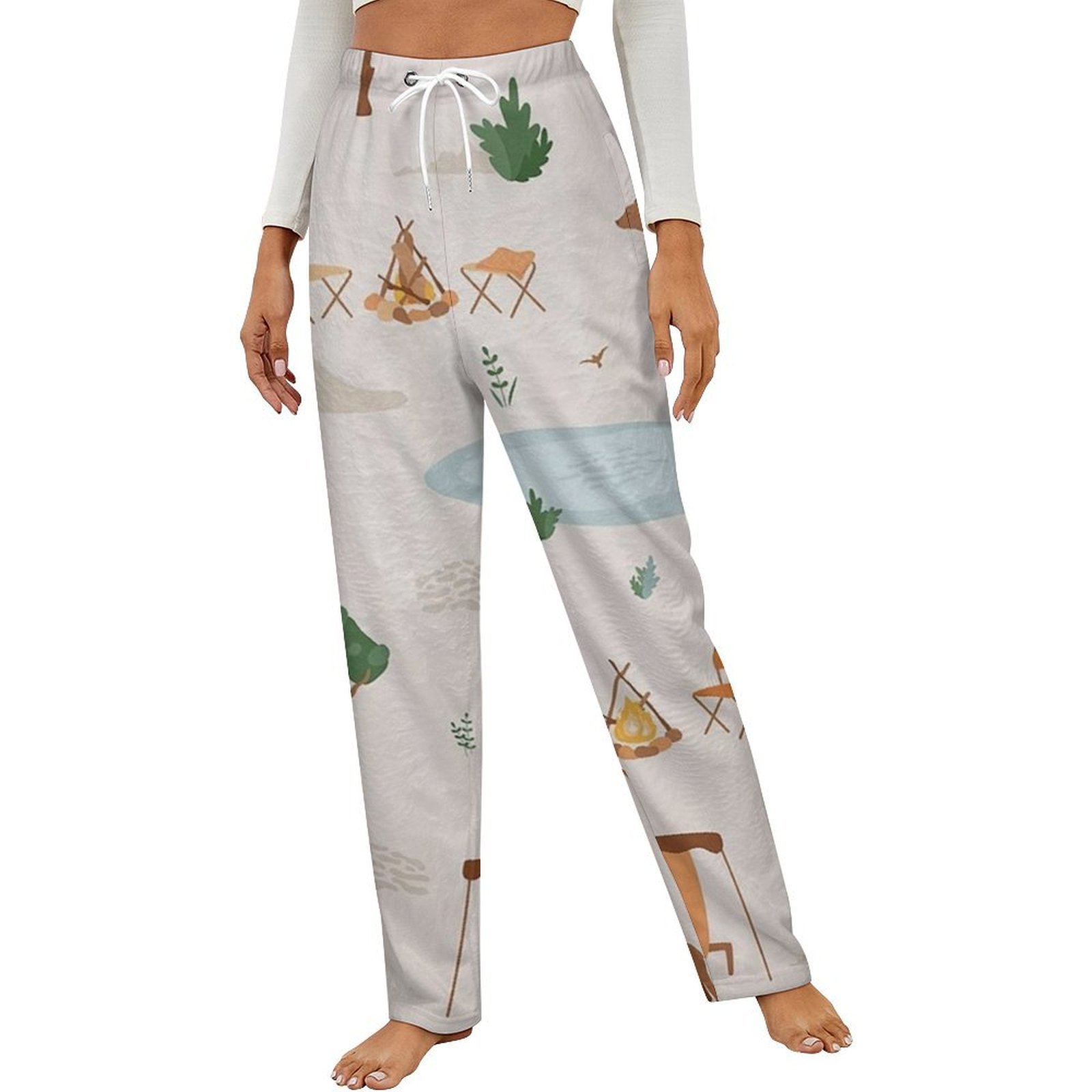 Cartoon Camper Winter Female Pants Flannel High Waist Women Pants Lady ...