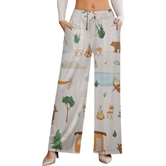 Cartoon Camper Women's Casual Wide Leg Pants Comfort Pockets Elastic ...