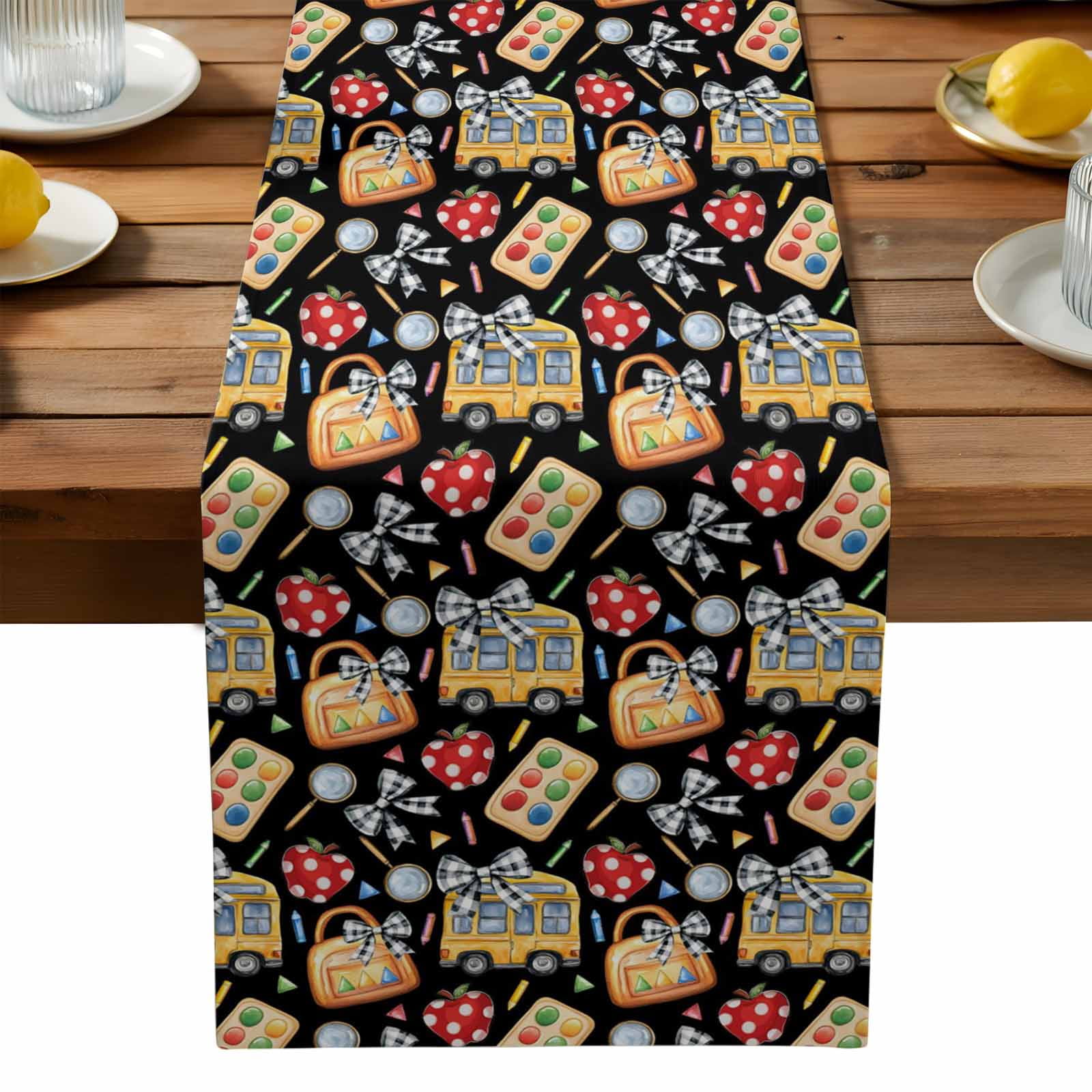 Cartoon Campus Crayon Bus Bow Table Runner-70 Inch Long Magnifying ...