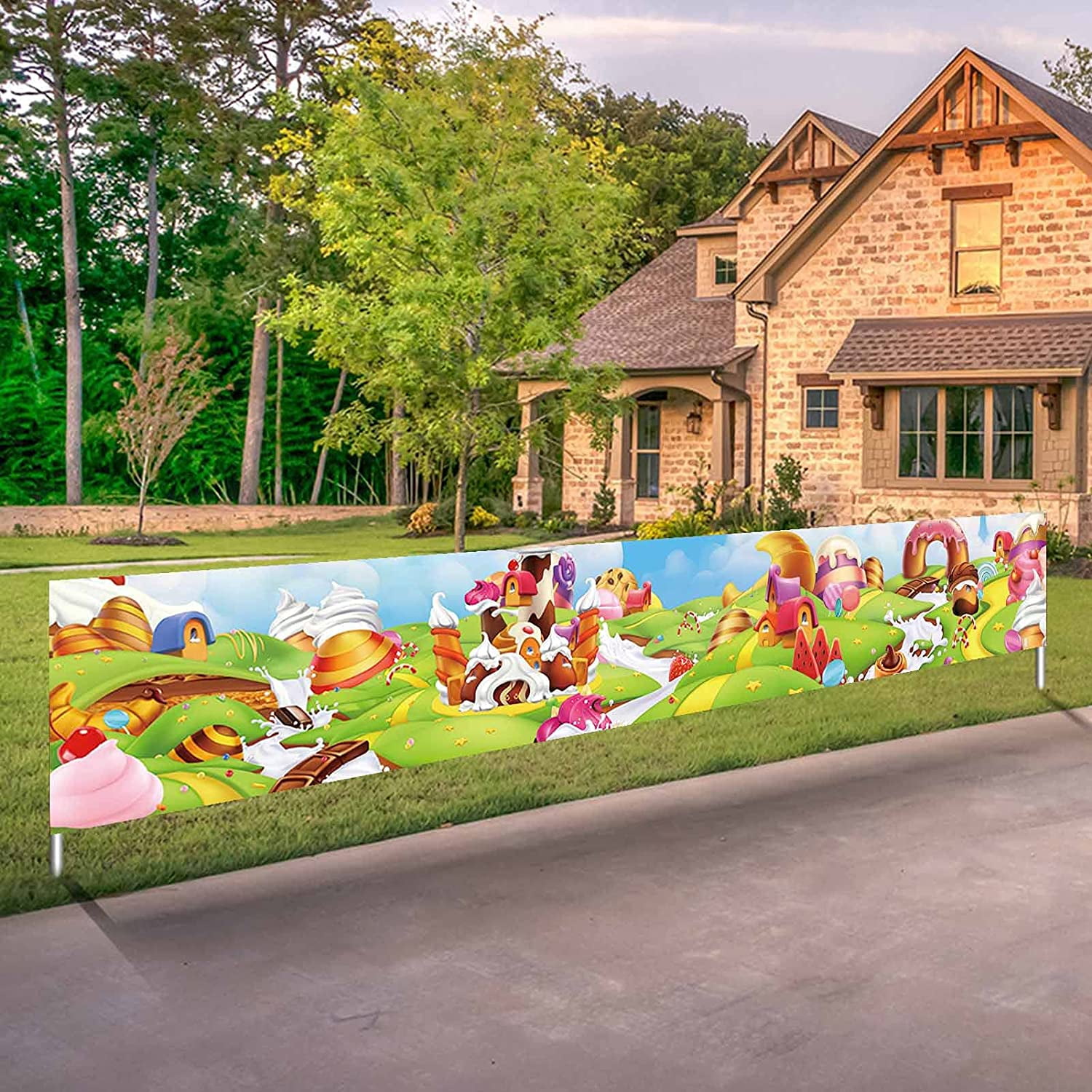 Cartoon Candy Castle Yard Banner Outdoor & Indoor Garden Sign Hanging ...