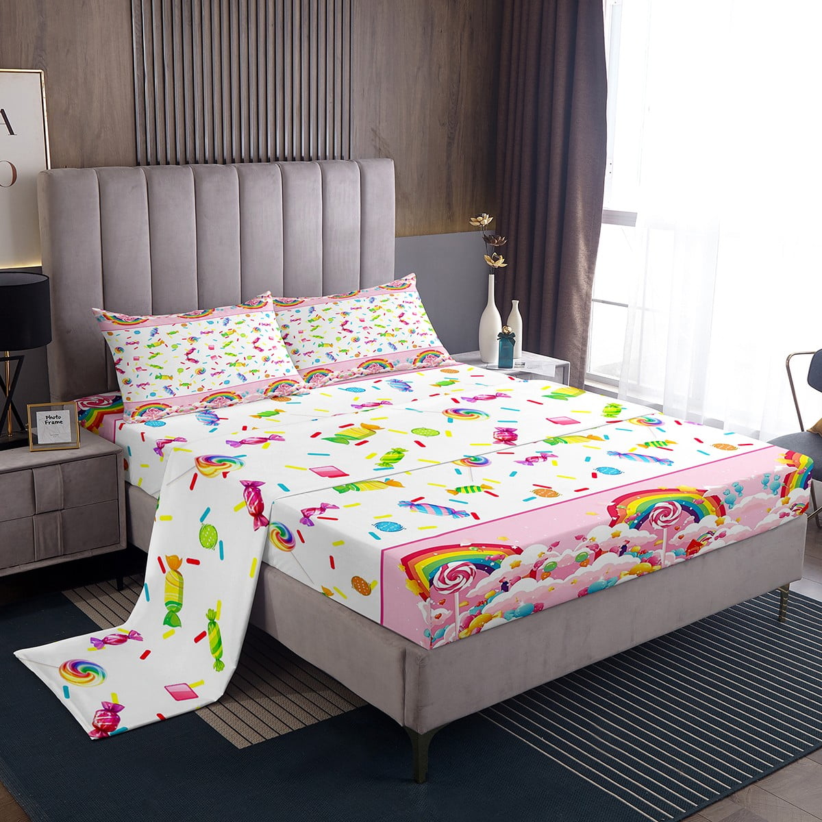 Cartoon Candy Sheet King Size,Rainbow Cloud Dessert Girly Bedding Set ...