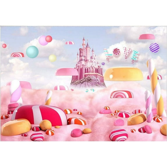 Cartoon Candyland Backdrop Colored Sweet Candy Lollipops Baby Shower ...