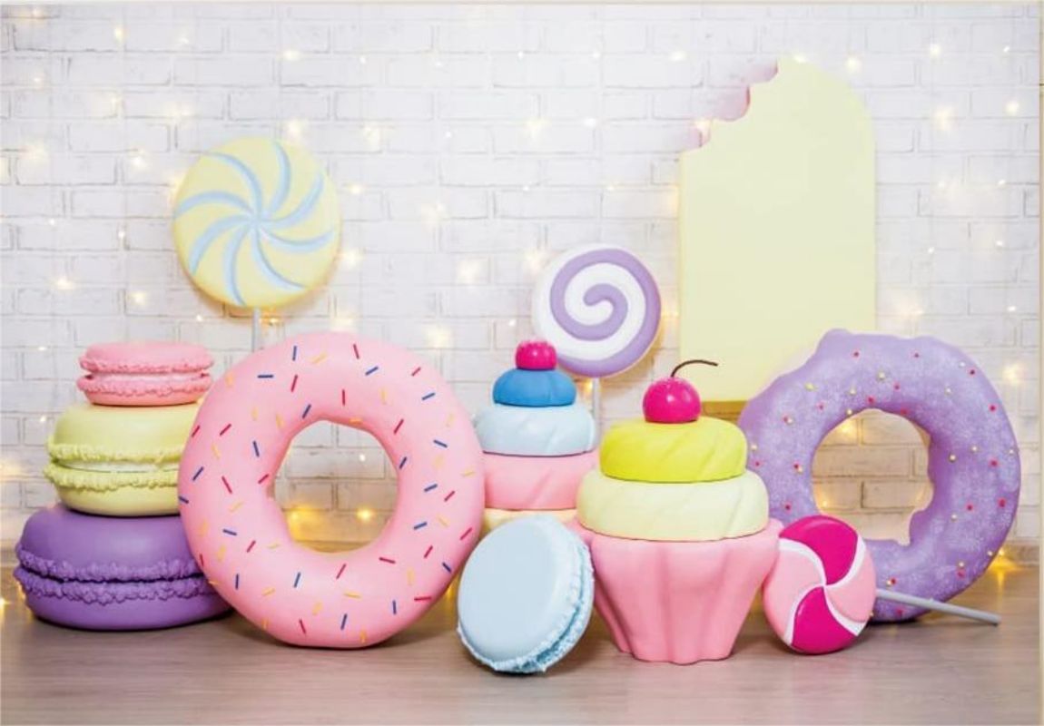 Cartoon Candyland Backdrop Colored Sweet Candy Lollipops Baby Shower ...
