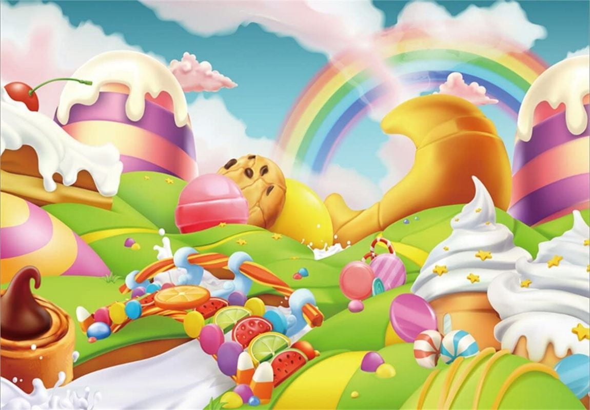 Cartoon Candyland Backdrop Colored Sweet Candy Lollipops Baby Shower ...