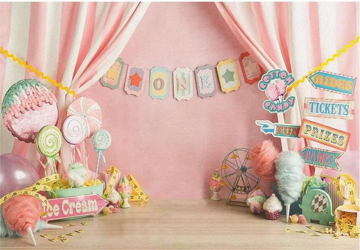 Cartoon Candyland Backdrop Colored Sweet Candy Lollipops Baby Shower ...