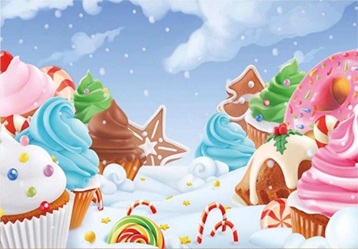 Cartoon Candyland Backdrop Colored Sweet Candy Lollipops Baby Shower ...