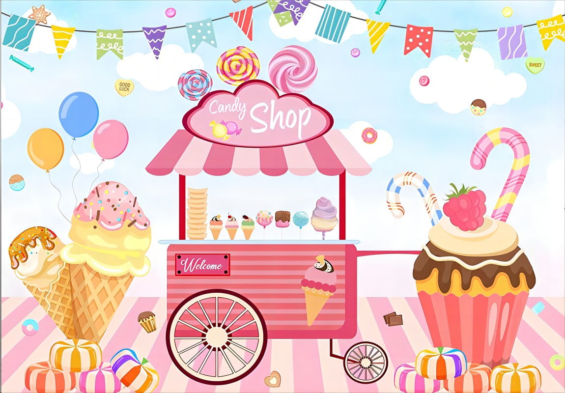 Cartoon Candyland Sweets Backdrop Photography Lollipop Sun Background ...
