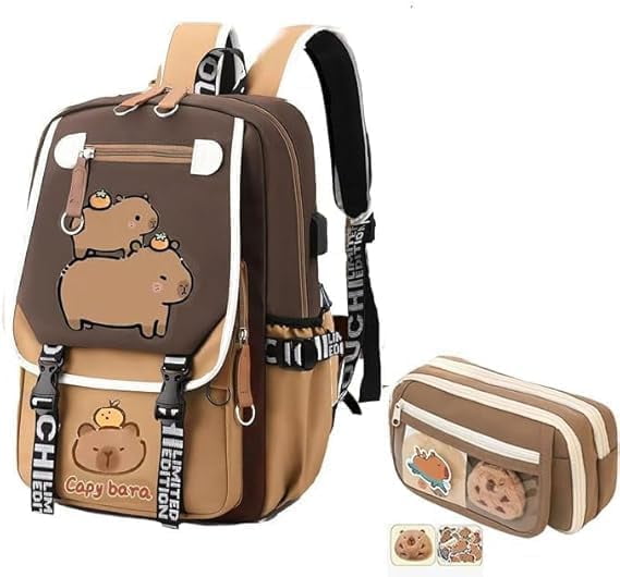 Cartoon Capybara Backpack Kawaii Backpack Cute Flap Backpack Casual ...