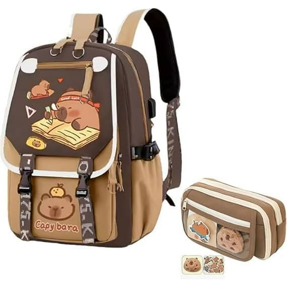 Cartoon Capybara Backpack Kawaii Backpack Cute Flap Backpack Casual ...