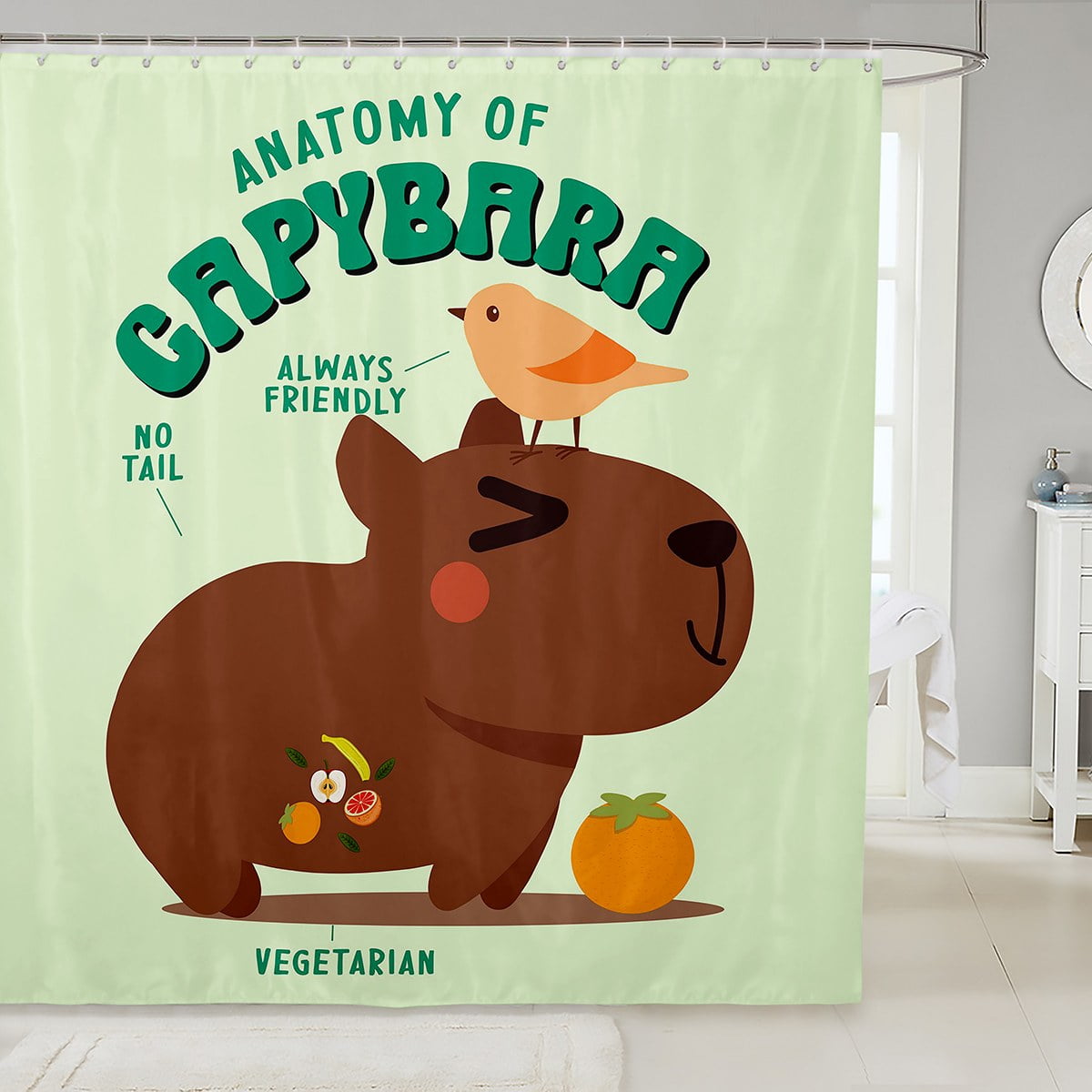 Cartoon Capybara Bathroom Shower Curtain Sets Kawaii Rodent Animal ...