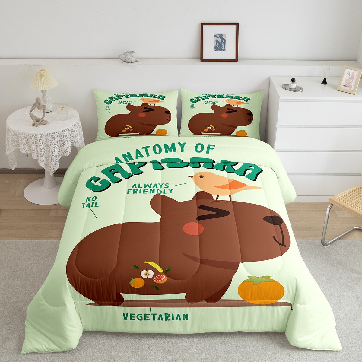 Cartoon Capybara Bed Comforter Set Kawaii Rodent Animal Bedding Sets ...