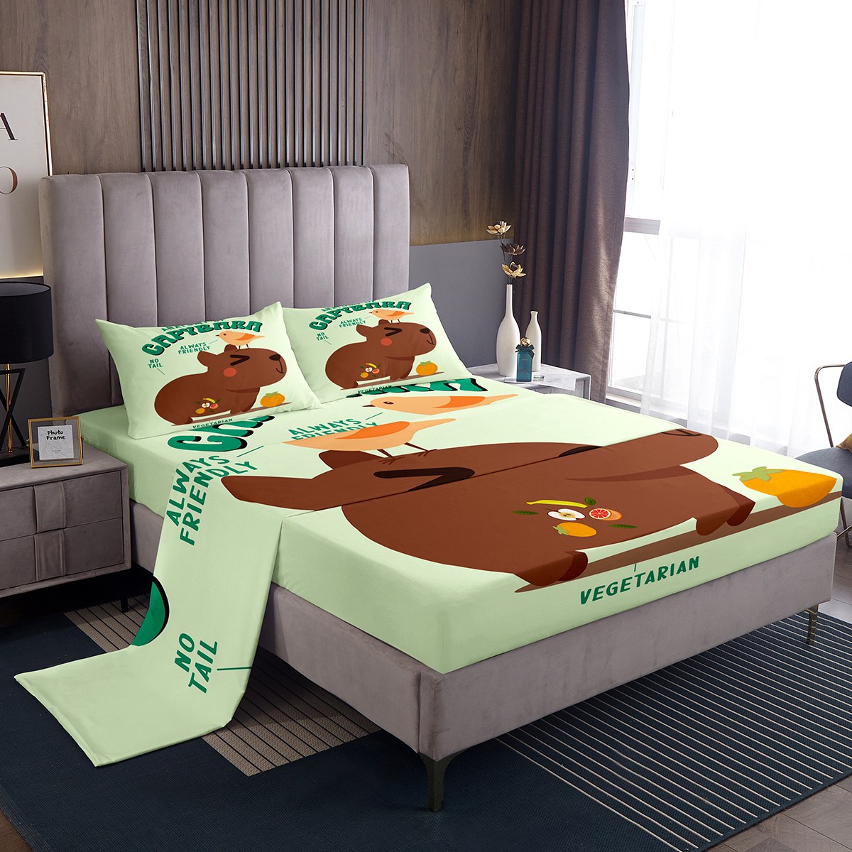 Cartoon Capybara Bed Sheets Set Kawaii Rodent Animal Sheets Cute Brown ...
