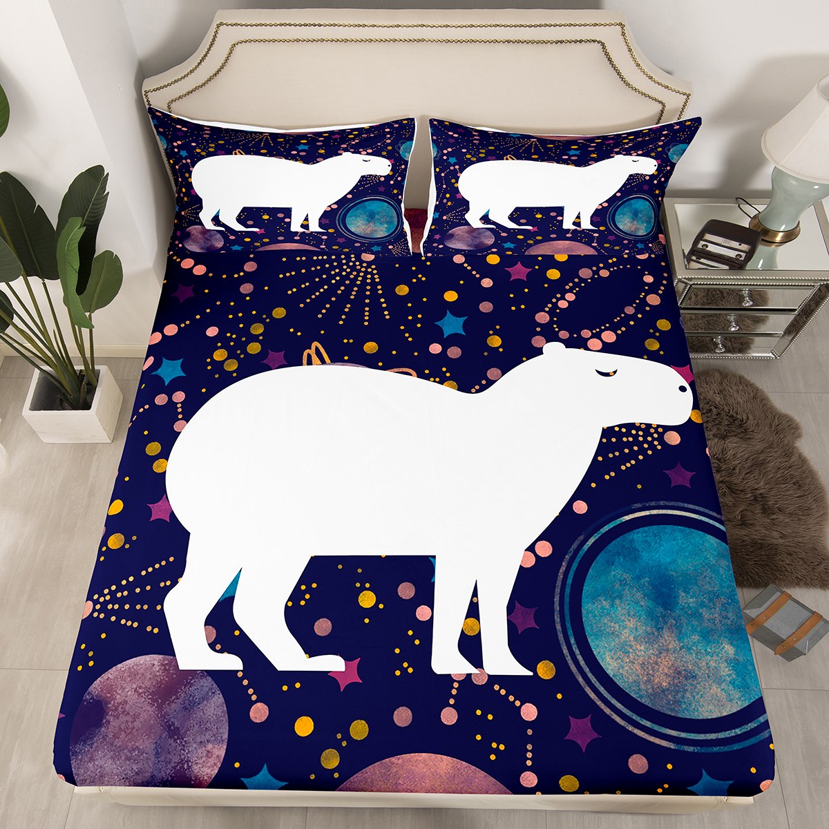 Cartoon Capybara Bed Sheets Twin, Funny Rodent Animal Fitted Sheet ...