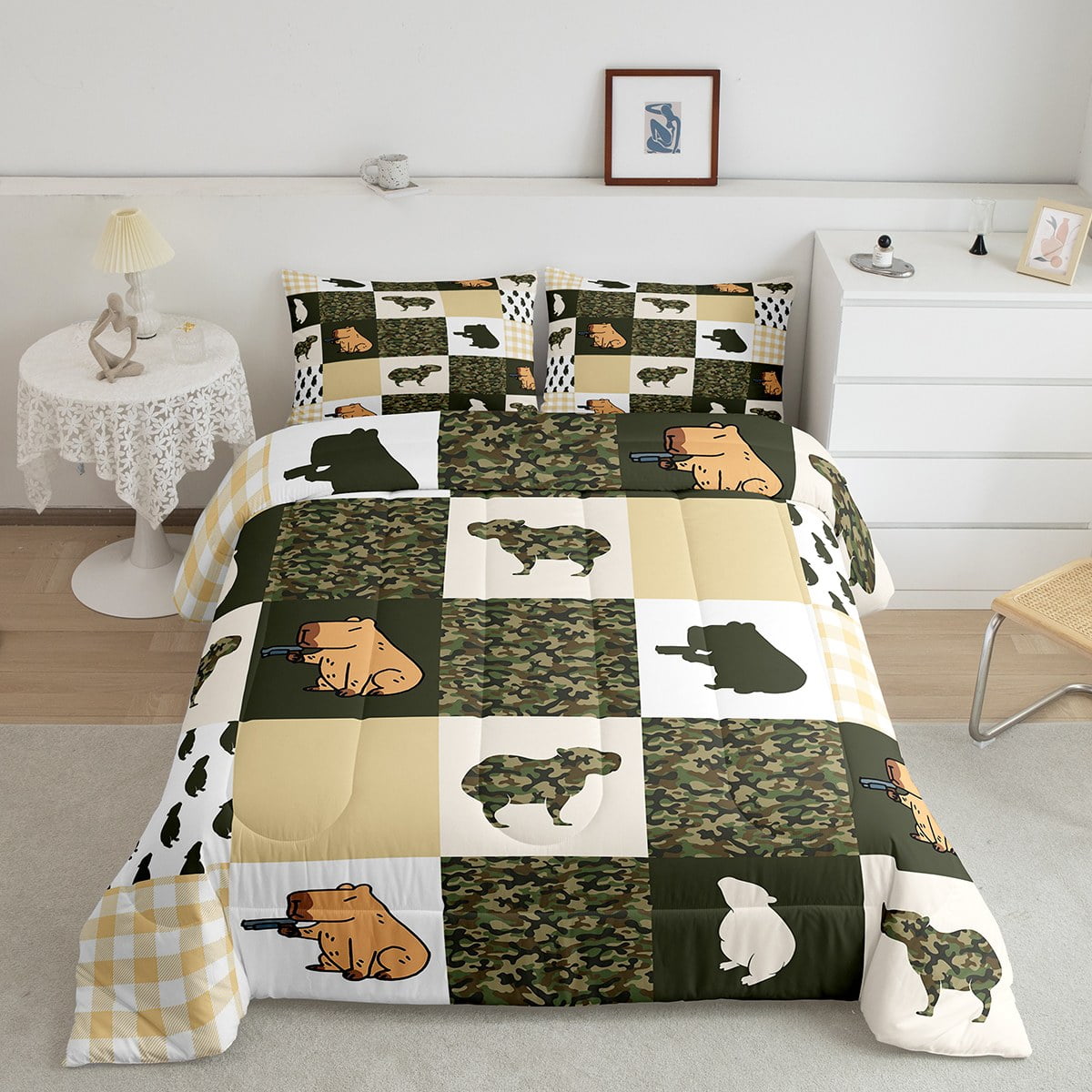 Cartoon Capybara Comforter Set Queen Size Boys Teens Funny Rodent ...