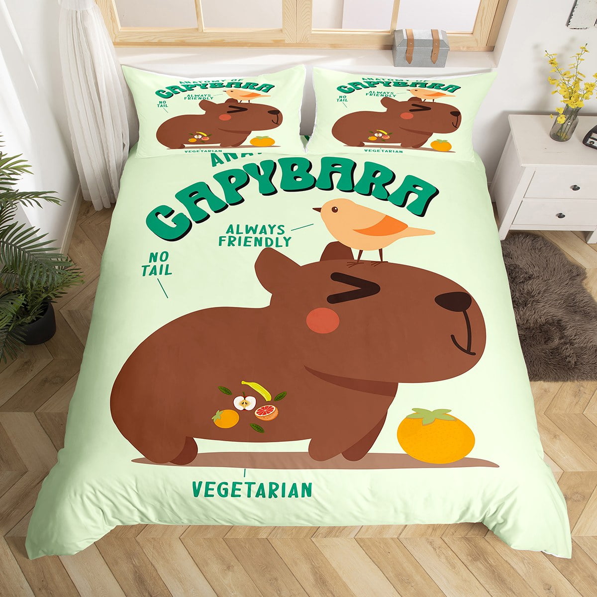 Cartoon Capybara Duvet Cover Kawaii Rodent Animal Bedding Sets Cute ...