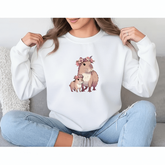 Cartoon Capybara Family Cute Animal Holiday Design Sweatshirt, up to ...