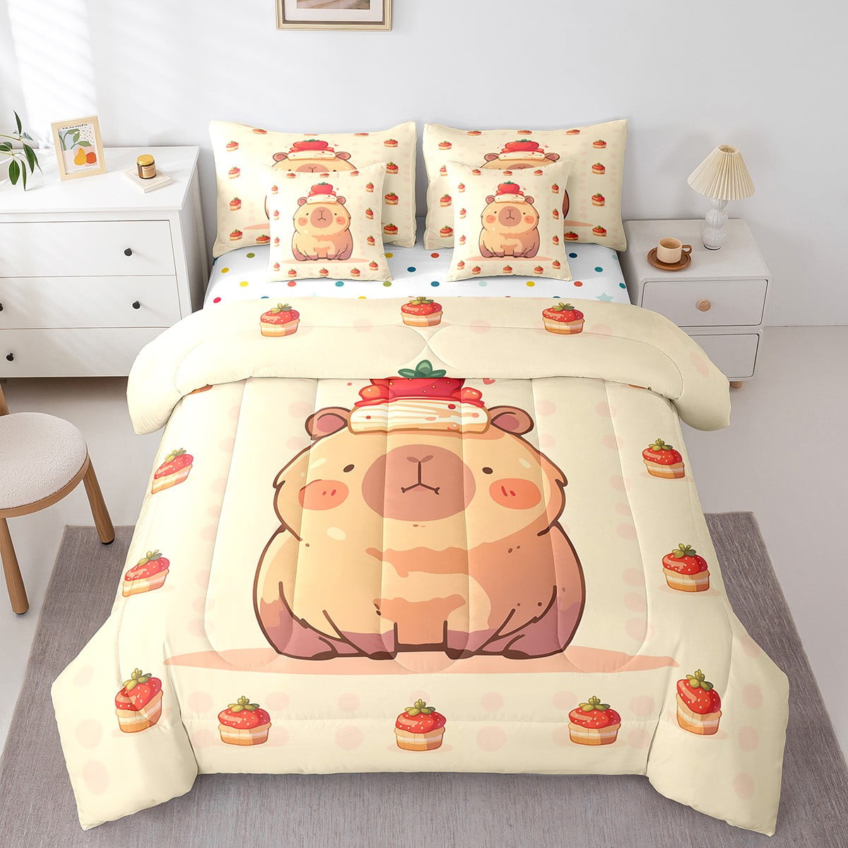 Cartoon Capybara Full Comforter Cute Animals 7 Pieces Bed In A Bag ...
