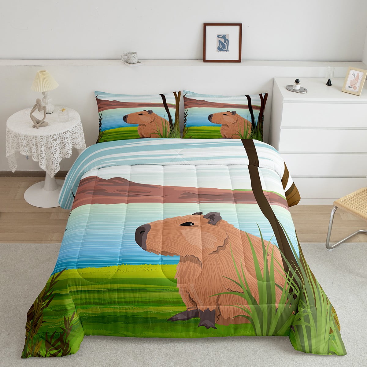 Cartoon Capybara Funny Comforter Set Twin Size,Kawaii Room Decor ...