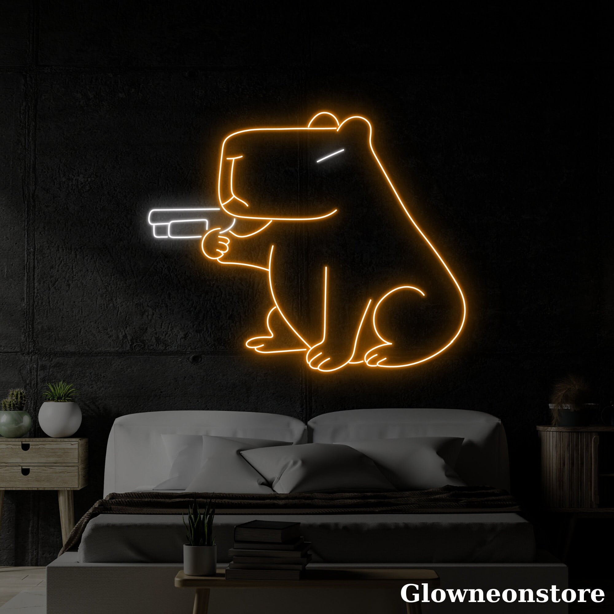 Cartoon Capybara Neon Sign, Gangster LED Sign, Cartoon Animal Neon LED ...