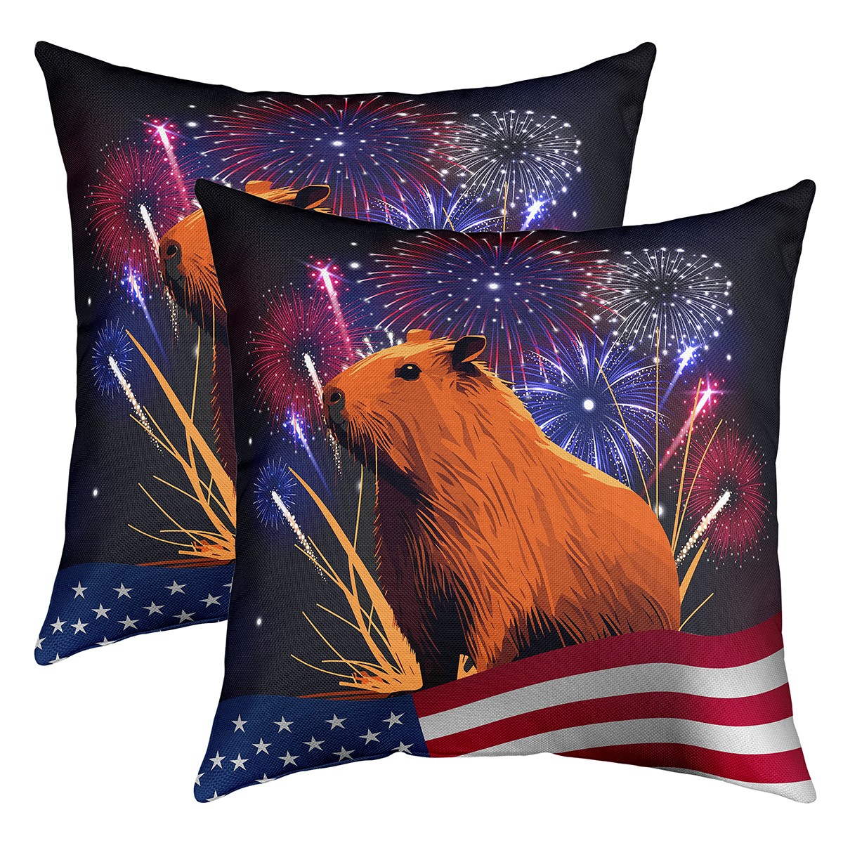 Cartoon Capybara Pillow Covers 24x24 Inch Pack of 2,American Flag Throw ...