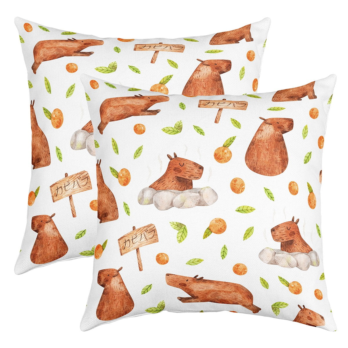 Cartoon Capybara Pillow Covers,Rodent Wildlife Animals Funny Capybaras ...