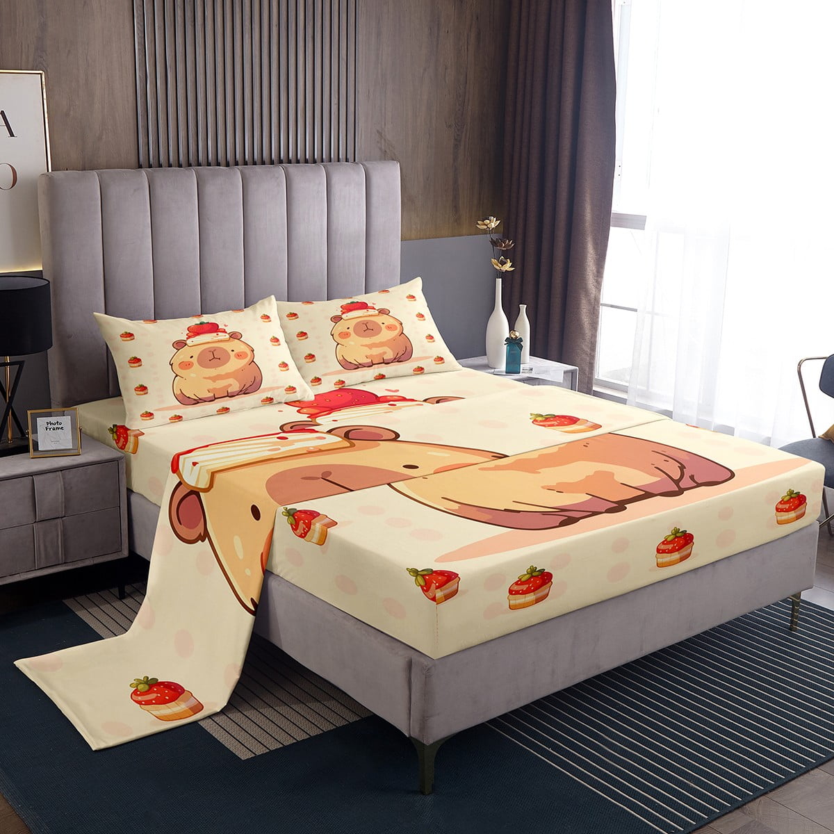 Cartoon Capybara Queen Sheet Set Cute Animals Sheets,Kawaii Cake Food ...