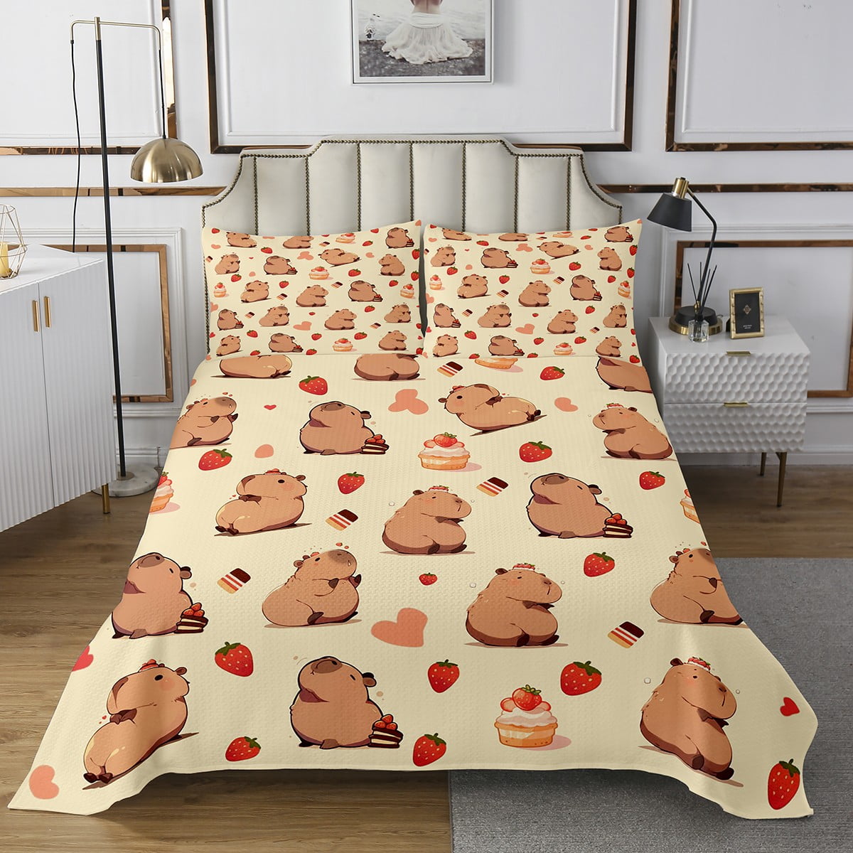 Cartoon Capybara Quilt Set Fruit Starryberry Theme Coverlet Set,Kawaii ...