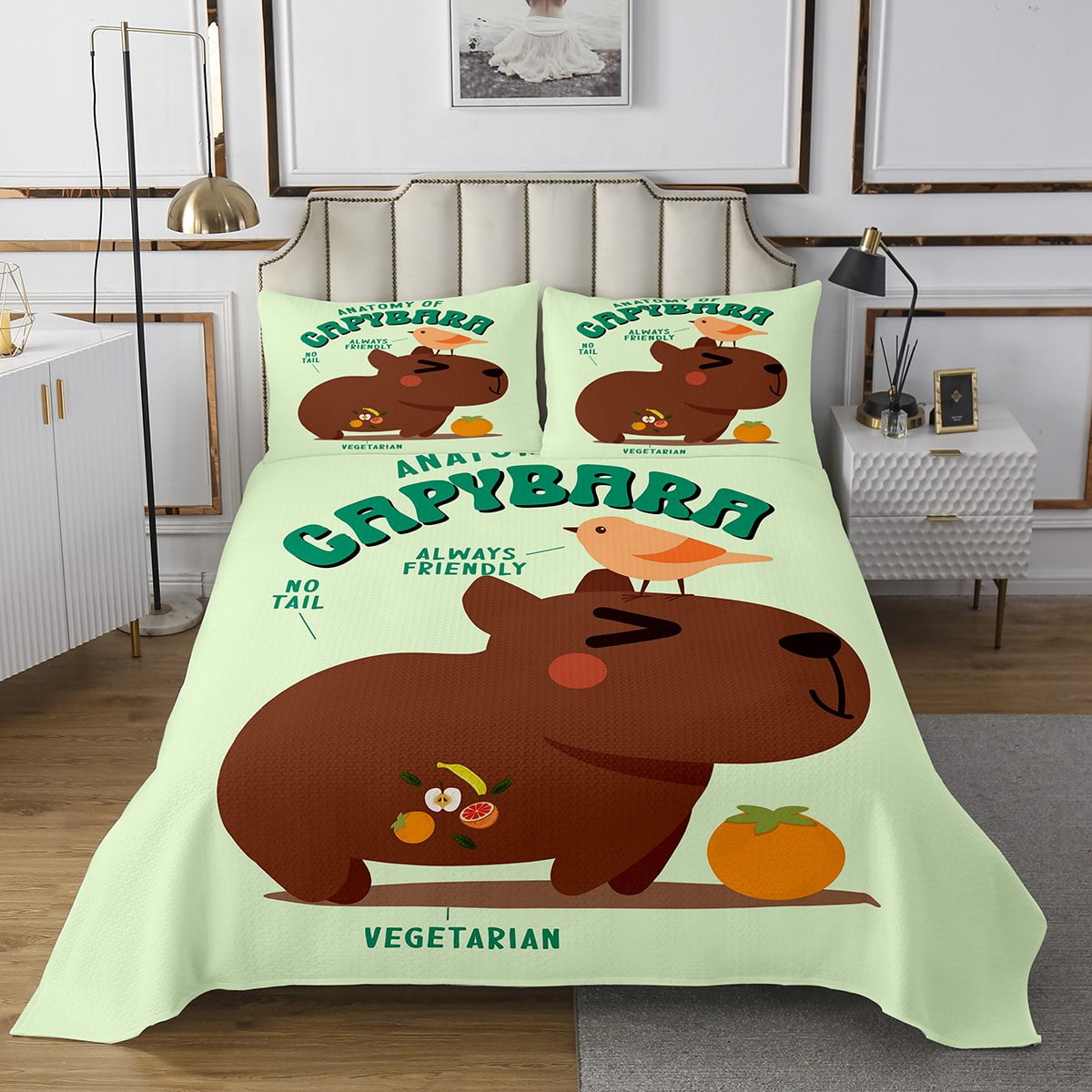 Cartoon Capybara Quilt Set Kawaii Rodent Animal Bedspread Set Cute ...