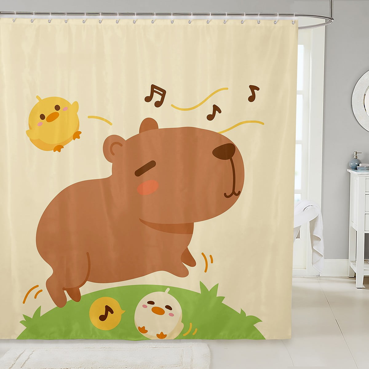 Cartoon Capybara Shower Curtain, Brown Zoo Pet Animals Bathroom Shower ...