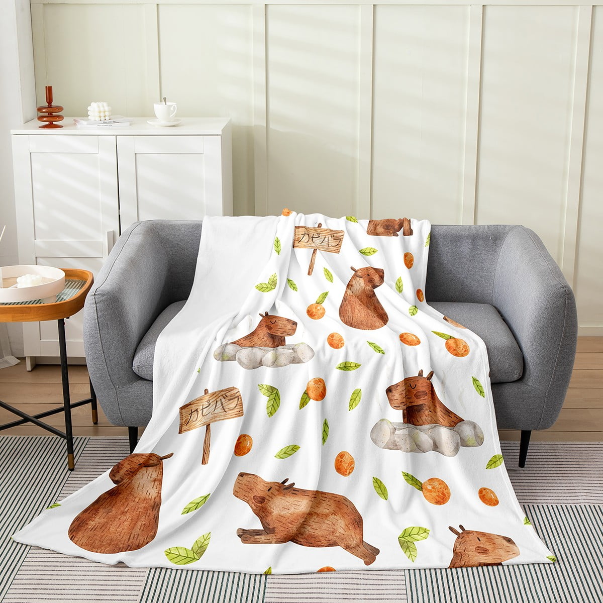 Cartoon Capybara Throw Blanket,Rodent Wildlife Animals Funny Capybaras ...