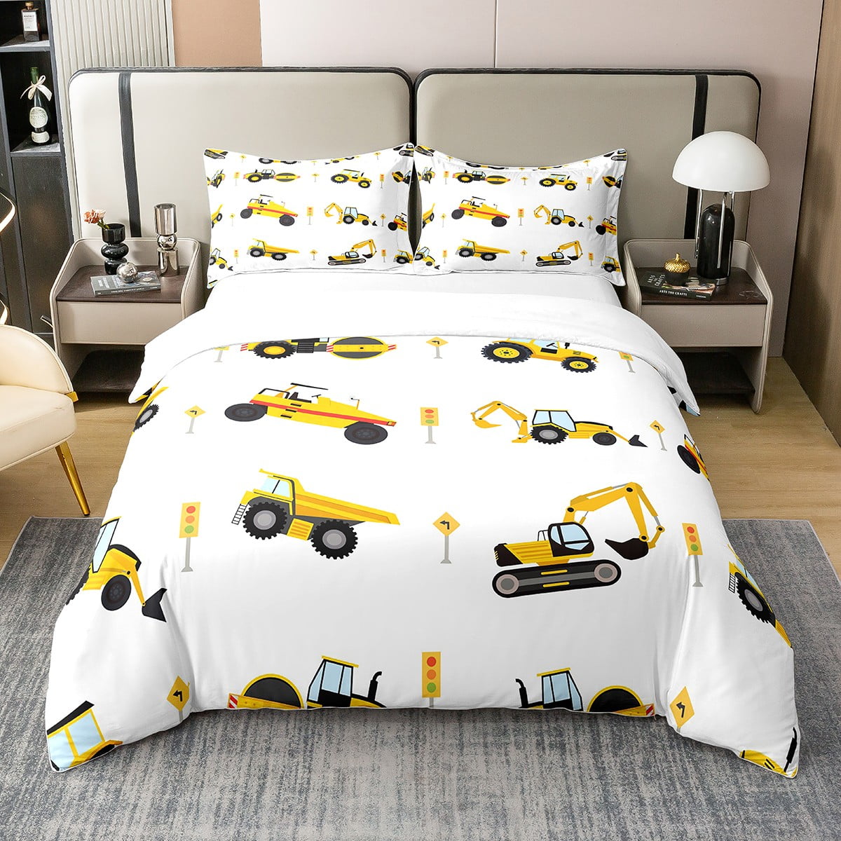 Cartoon Car 100% Cotton Duvet Cover King,Construction Vehicles Bedding ...