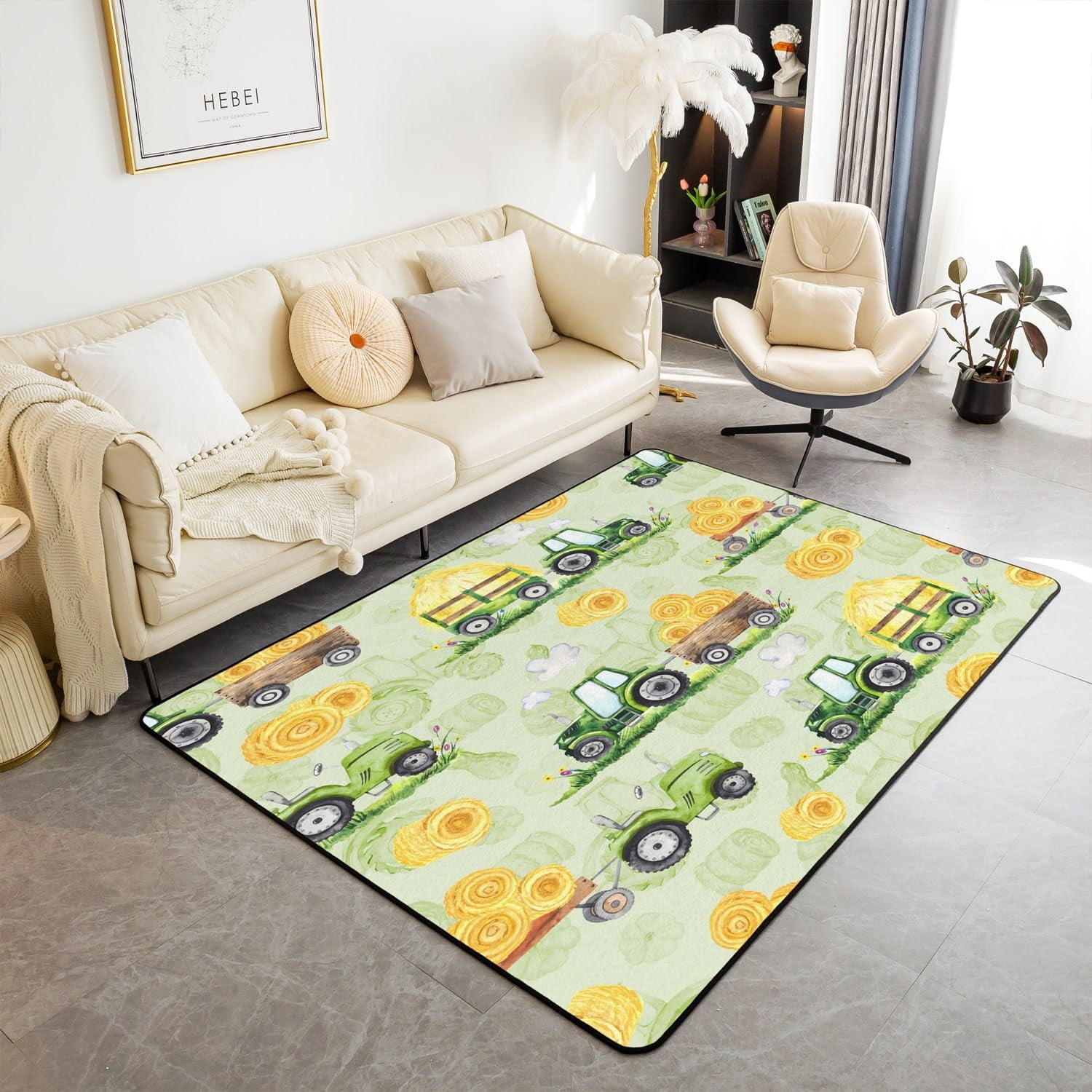Cartoon Car Area Rug Cartoon Farm Equipment Truck Carpet fors Tractor ...
