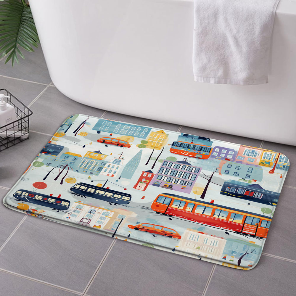 Cartoon Car Bathroom Set Shower Curtain City Transportation Car Kid ...