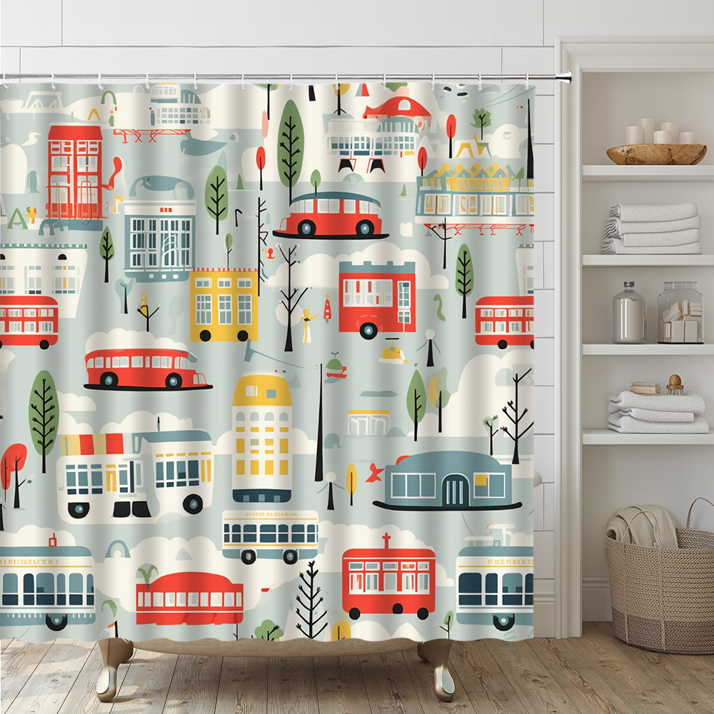Cartoon Car Bathroom Set Shower Curtain City Transportation Car Kid ...