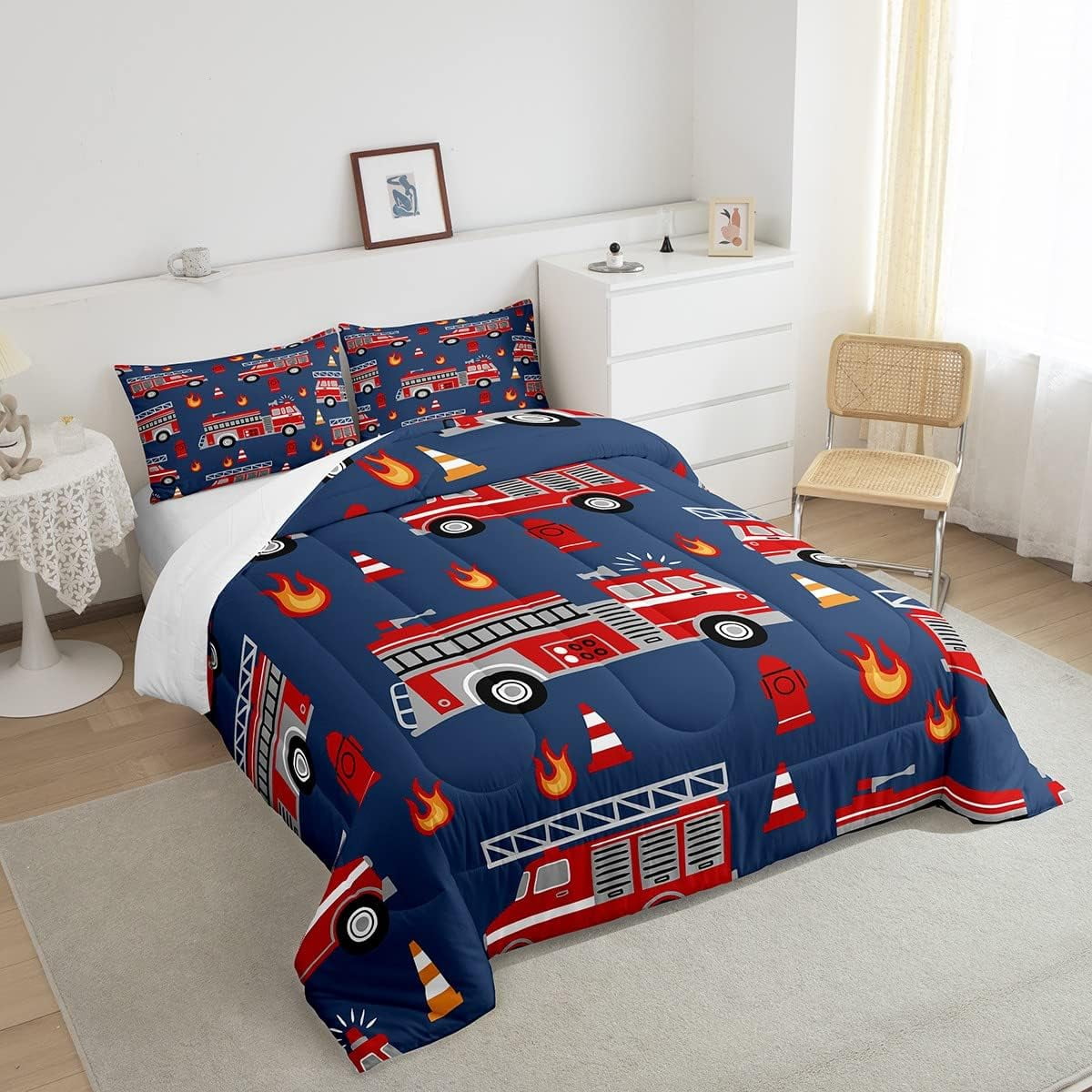 Cartoon Car Bedding Set Fire Truck Comforter Set for Kids Boys Girls ...