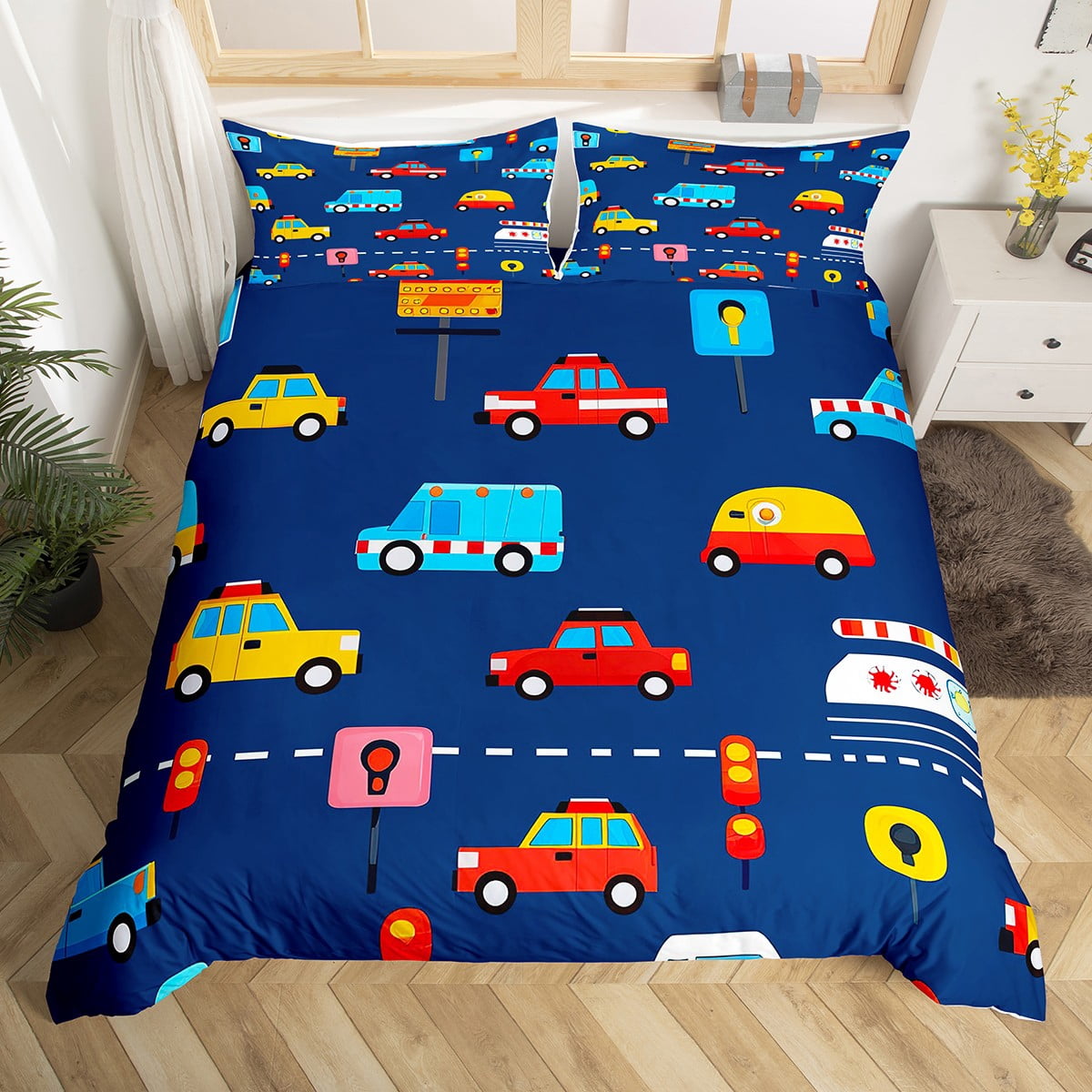 Cartoon Car Bedding Set,Transport Vehicles Duvet Cover Queen Size,Cars ...
