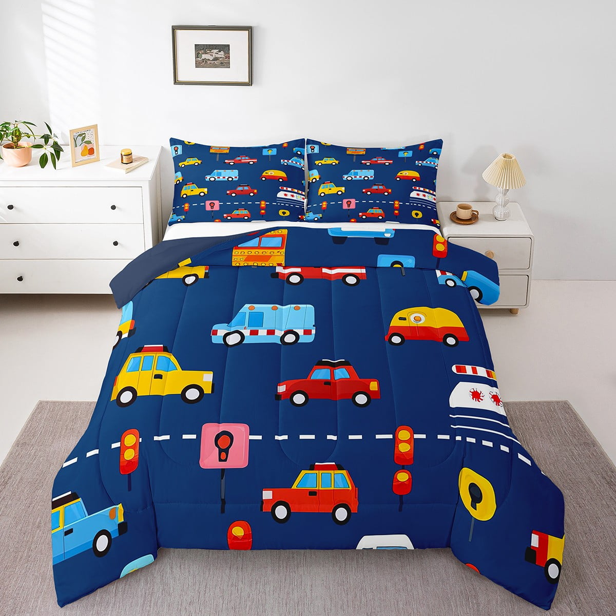 Cartoon Car Bedding Set,Transport Vehicles Queen Comforter Set,Cars Bed ...