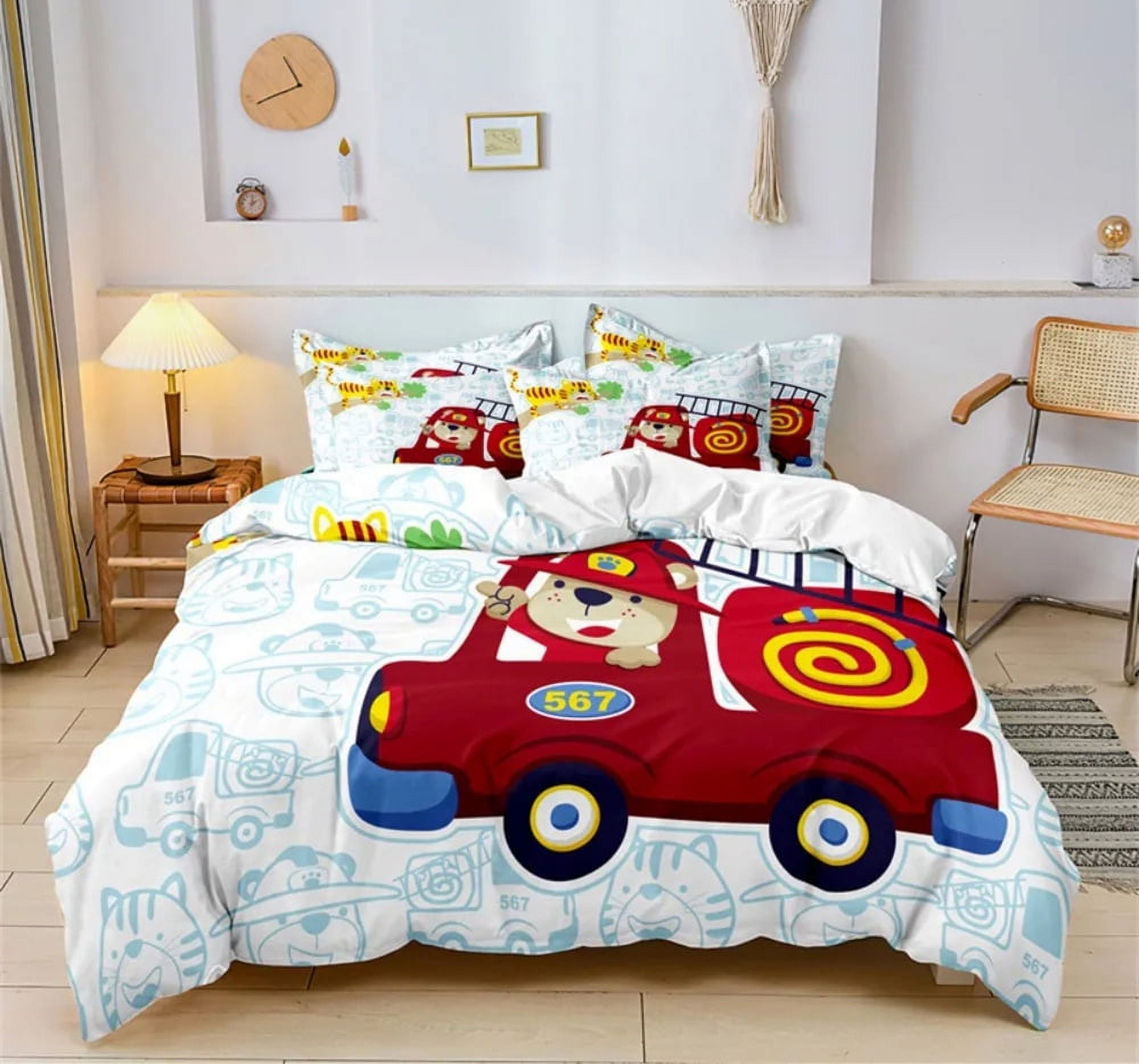 Cartoon Car Bedding Set truction Vehicles Comforter Cover 3pcs Kids ...