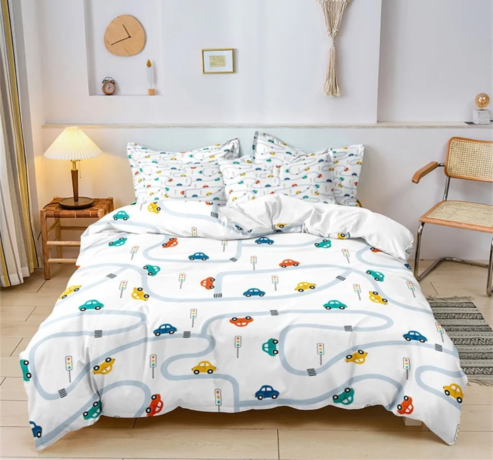 Cartoon Car Bedding Set truction Vehicles Comforter Cover 3pcs Kids ...