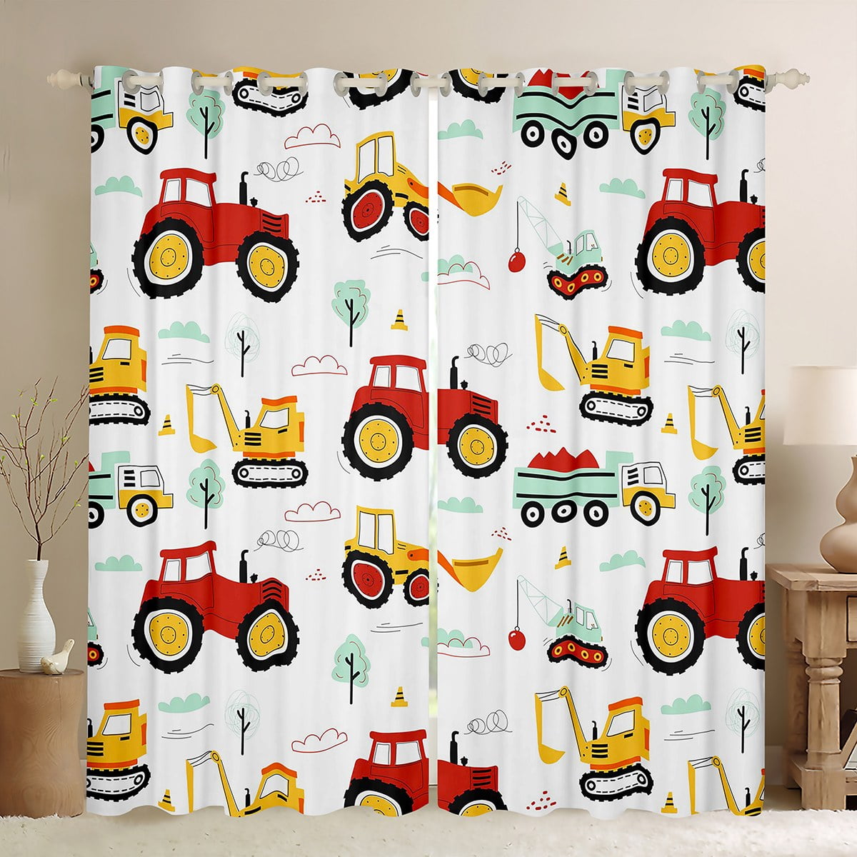 Cartoon Car 30%-50% Blackout Curtains, Construction Vehicles Curtains ...