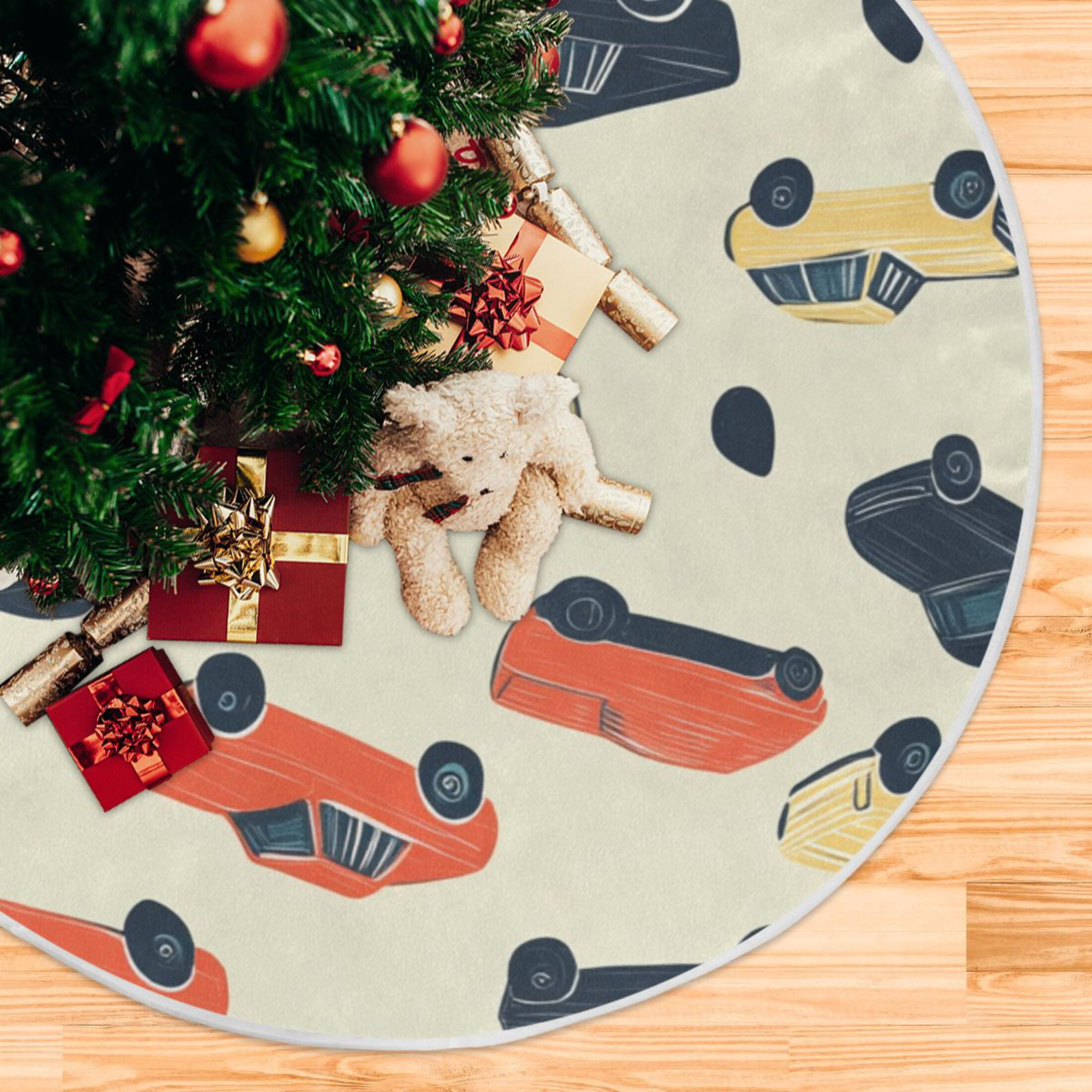 Cartoon Car Christmas Tree Skirt Stand Mat Waterproof Floor Protection ...