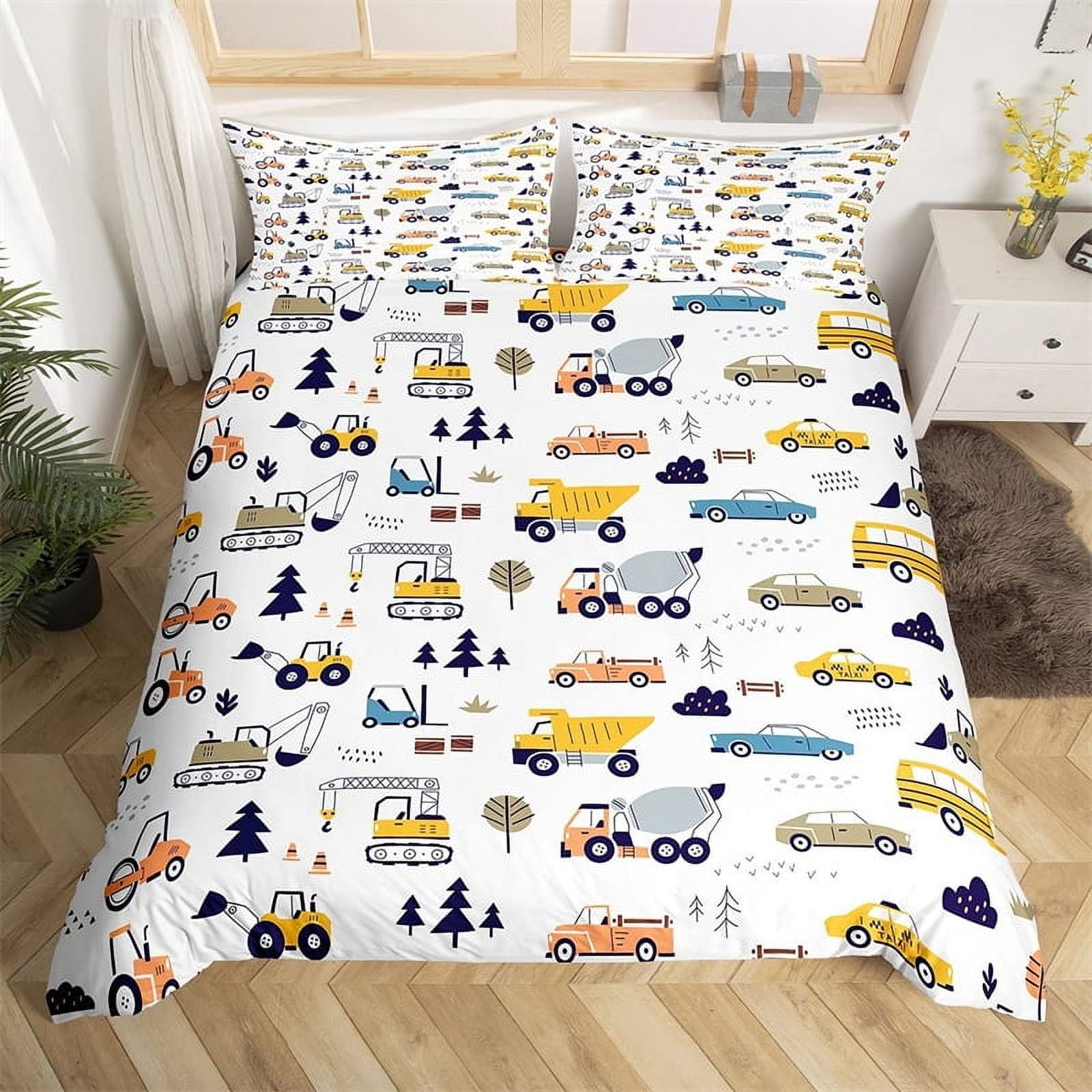 Cartoon Car Duvet Cover Set Kids Excavator Bedding Set Microfiber ...